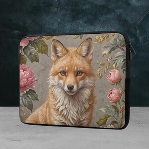 Fox Pink Flower Laptop Sleeve, Cottagecore Fox Laptop Case iPad Tablet ...