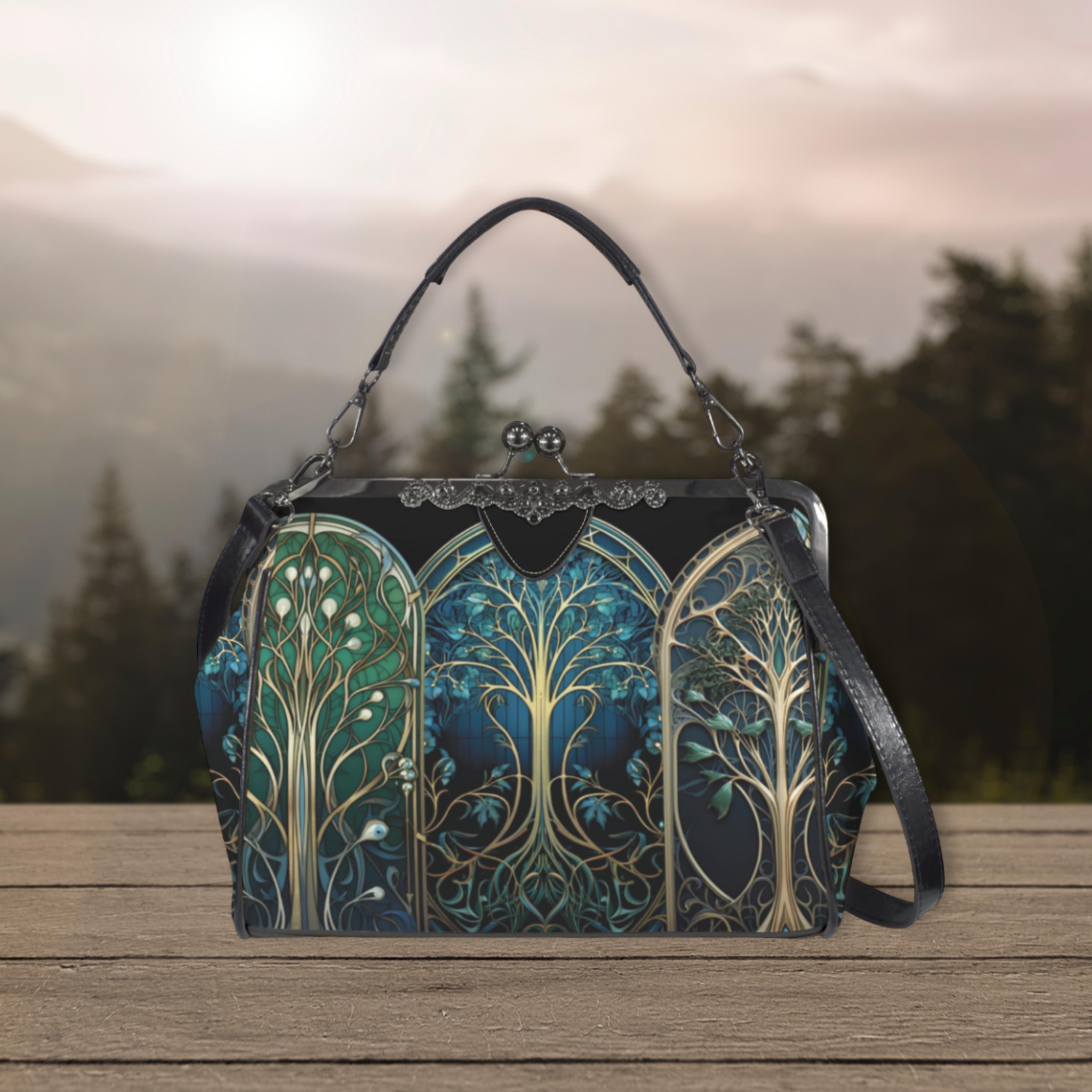 Tree of Life Vintage Bag, Kisslock Crossbody Shoulder Bag, Stained ...