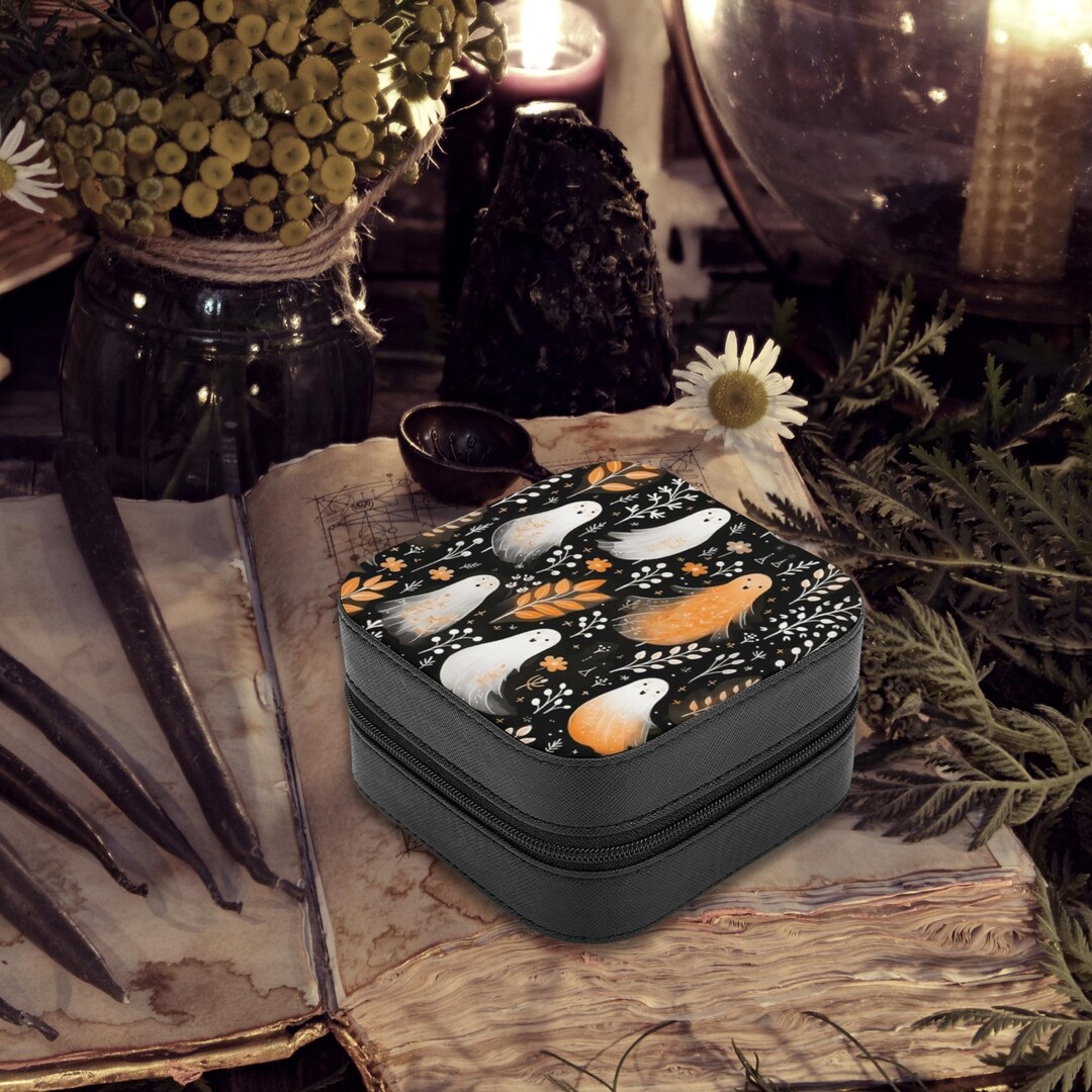 Ghosts Spooky Jewellery Box, Black Zip Jewellery Storage Box, Halloween ...