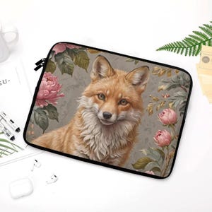 Fox Pink Flower Laptop Sleeve, Cottagecore Fox Laptop Case iPad Tablet ...
