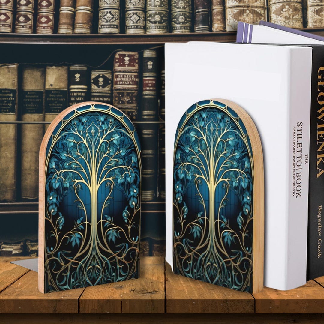Tree of Life Bookends Stained Glass Wooden Book Stand Gothic Home Decor ...