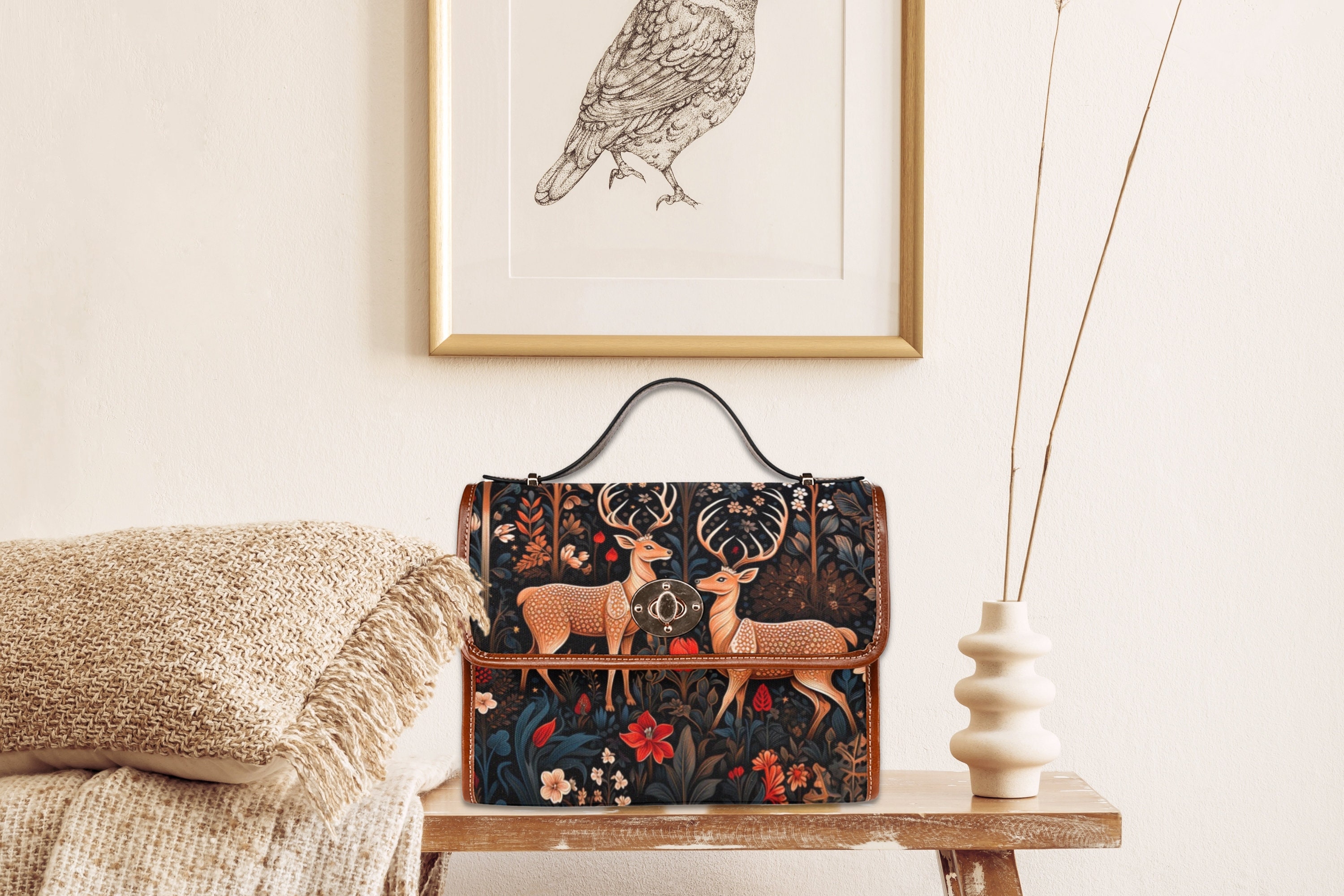 Forest Stag Fairytale Satchel Handbag Purse, Dark Cottagecore Bag ...