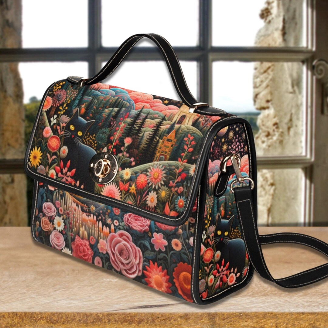Fairytale Purse Black Cat Satchel Bag Purse, Dark Cottagecore Cat Bag ...