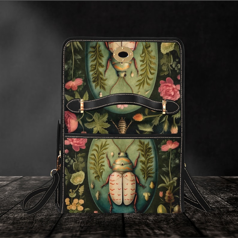 Lady Beetle Dark Cottagecore Canvas Satchel Bag, Top Handle Shoulder ...