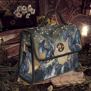 Dragon Purse Fairytale Canvas Satchel Bag, Damsel Fantasy Dragons Purse ...