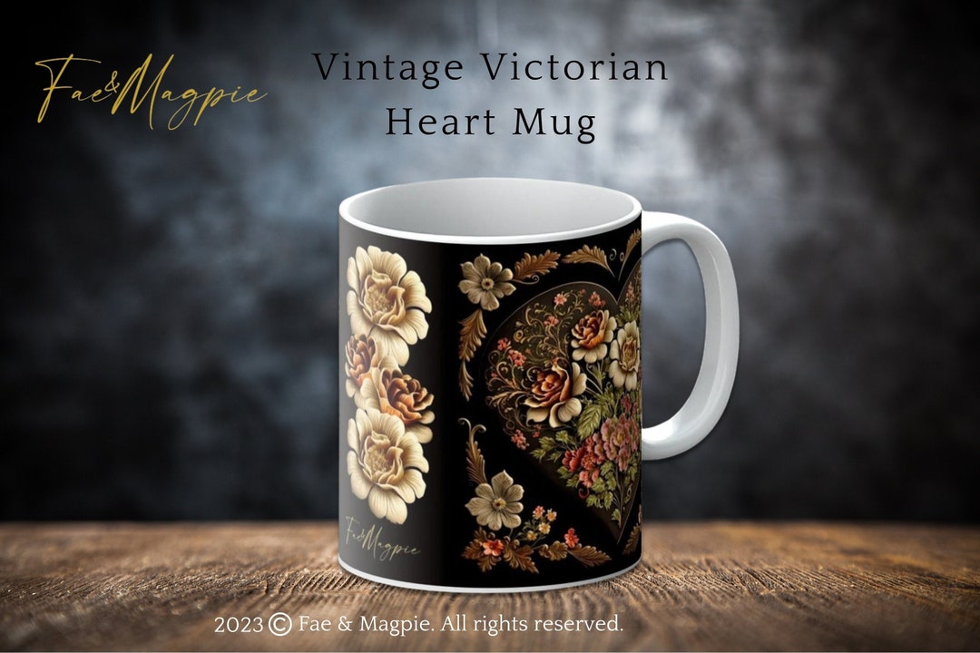 Vintage Victorian Heart Mug, Antique Cup, Vampire Mug, Dark Academia ...