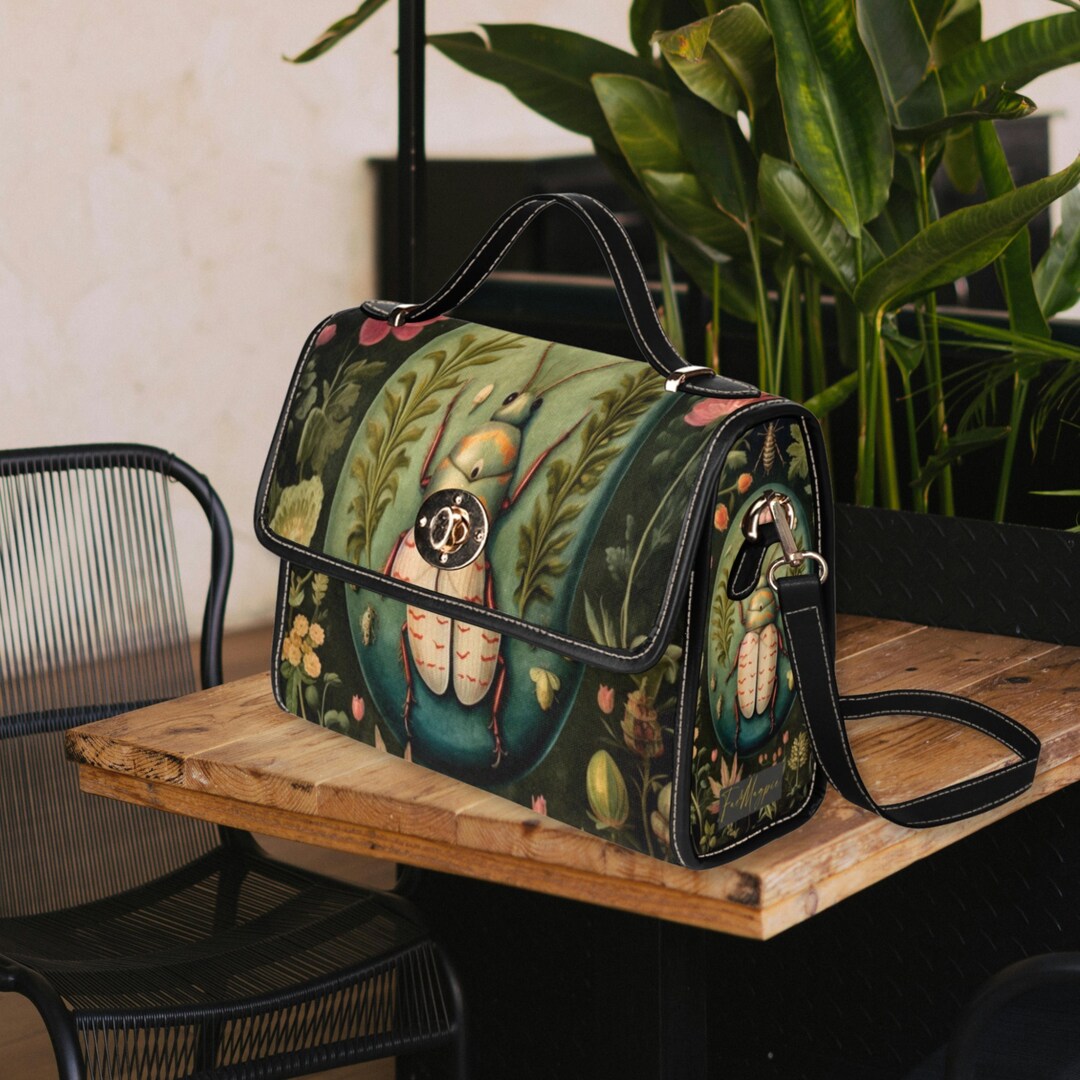 Lady Beetle Dark Cottagecore Canvas Satchel Bag, Top Handle Shoulder ...