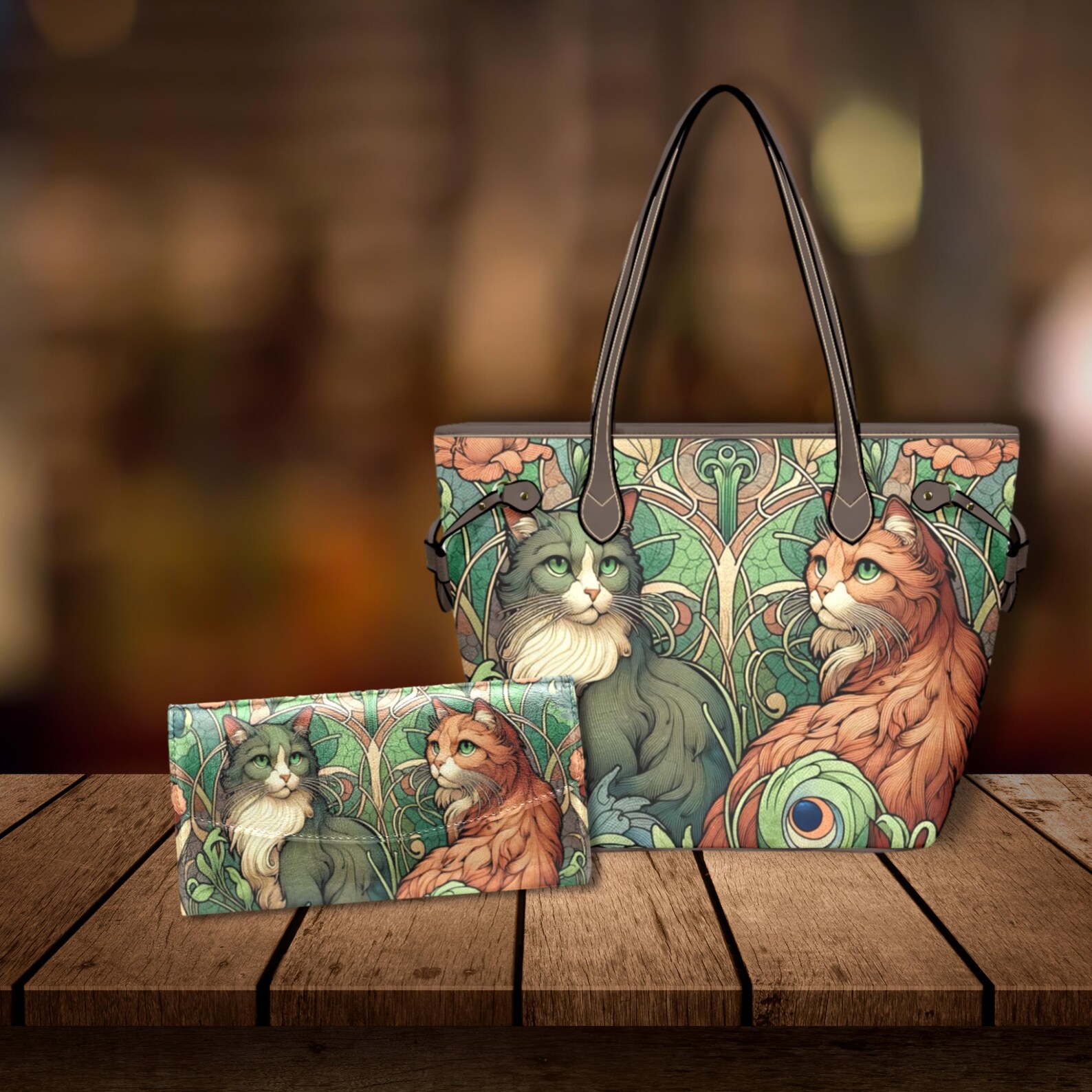 Cottagecore Boho Cats Green Shoulder Bag Purse, Vegan Leather Shoulder ...