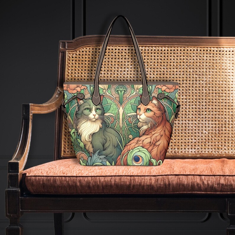 Cottagecore Boho Cats Green Shoulder Bag Purse, Vegan Leather Shoulder ...