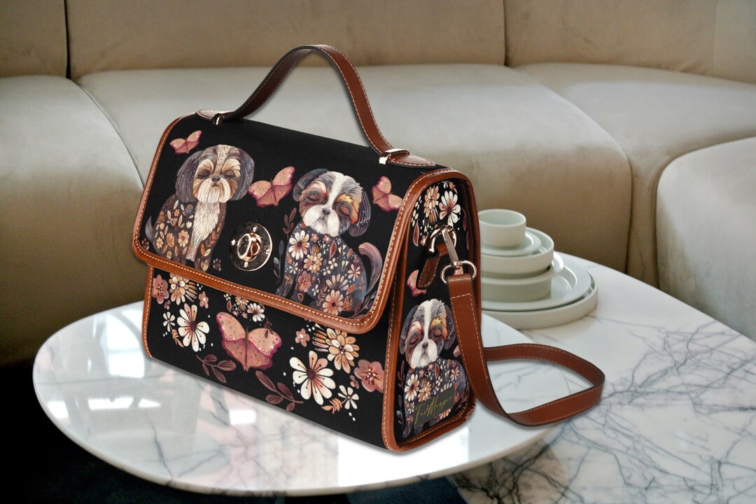 Cute Kawaii Dogs Satchel Handbag Purse, Folk Print Vegan Leather ...