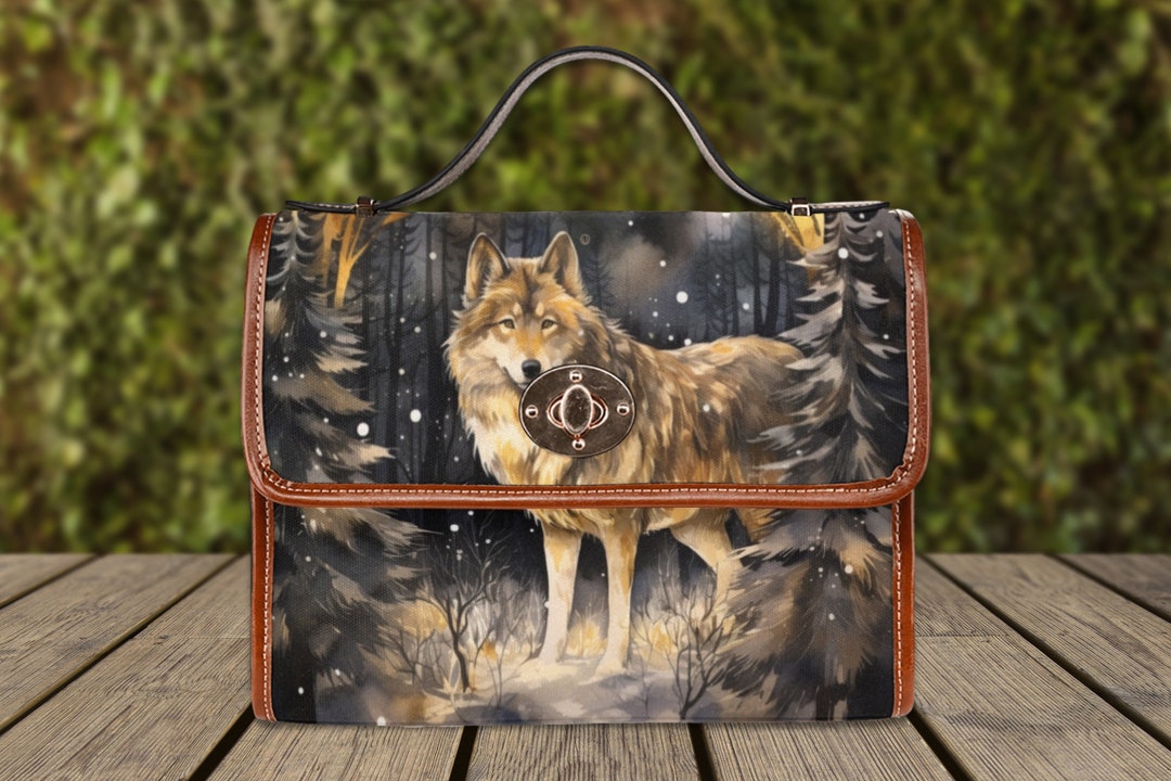 Wolf Mystical Canvas Satchel Bag, Witchy Top Handle Shoulder Bag ...
