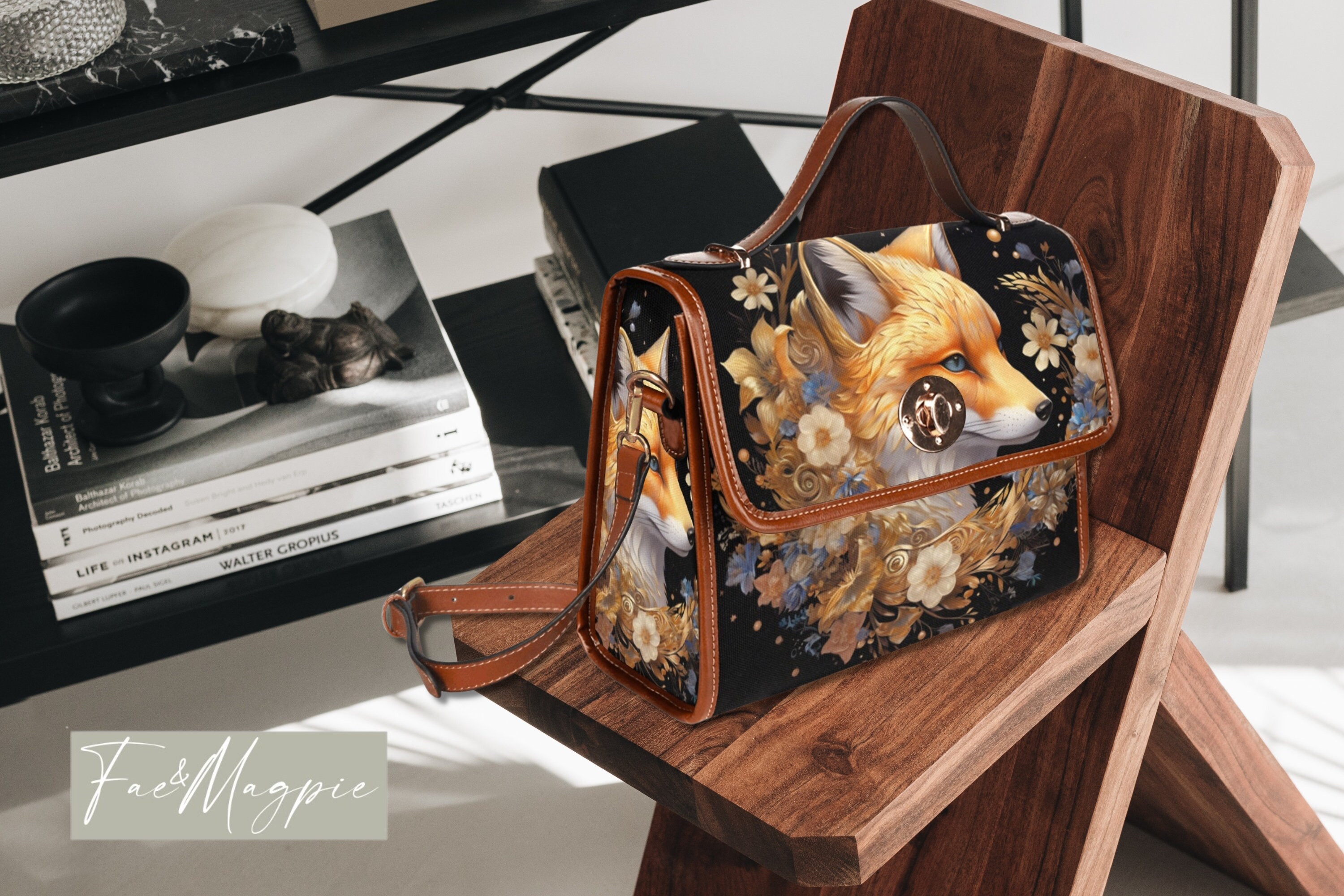 Mystical Fox Floral Retro Satchel Handbag, Forest Cottagecore Fox Bag ...