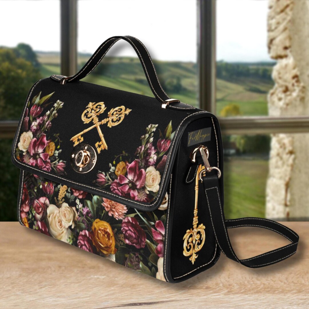 Baroque Keys Floral Vintage Canvas Satchel Bag, Victorian Style Top ...