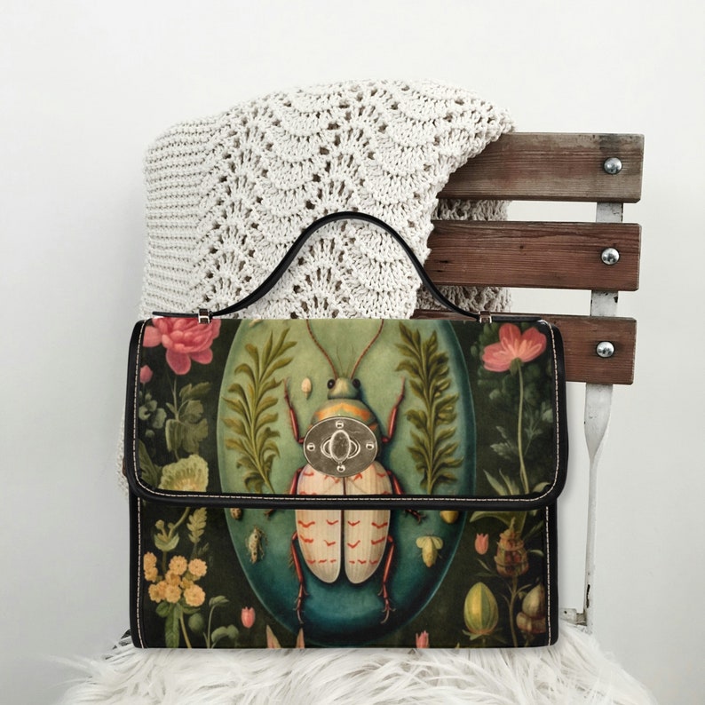 Lady Beetle Dark Cottagecore Canvas Satchel Bag, Top Handle Shoulder ...