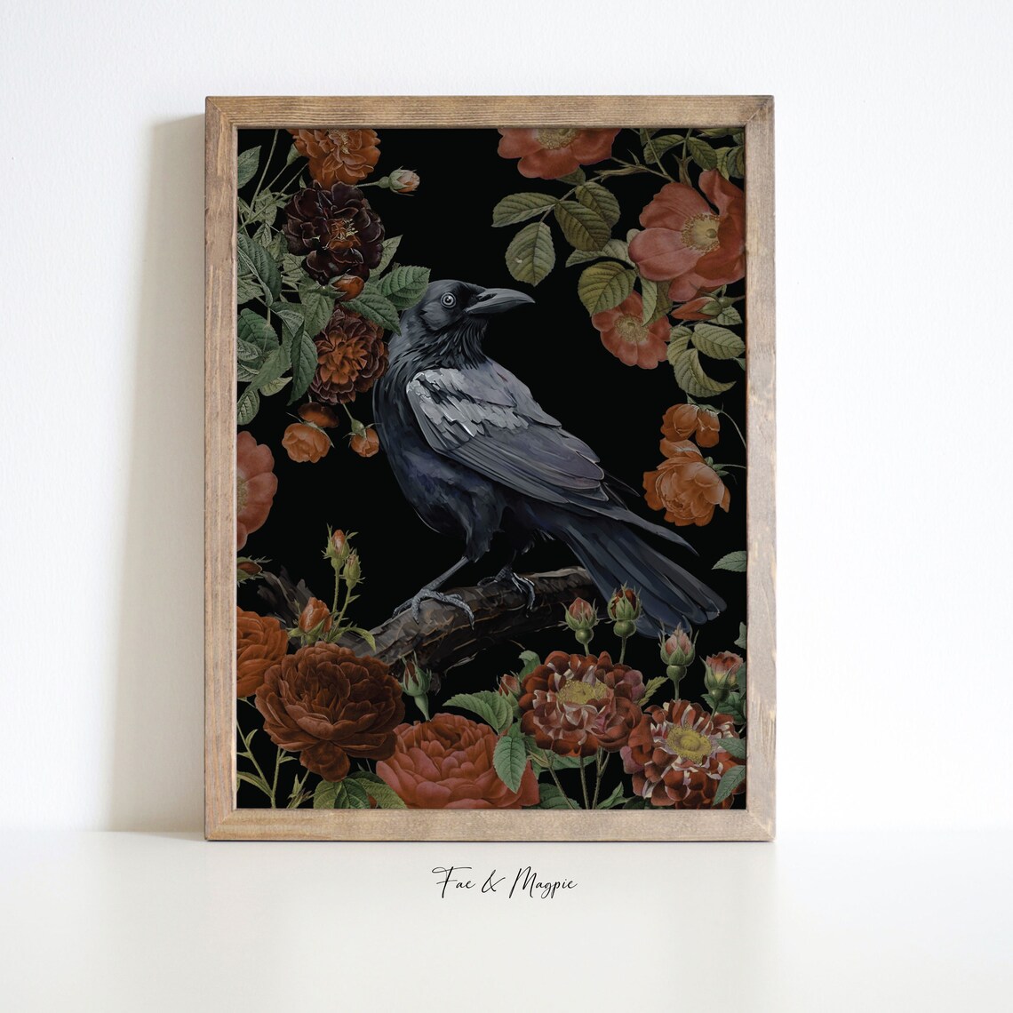 Crow Wall Art, Gothic Roses Home Decor, Raven Botanical Print, Dark ...