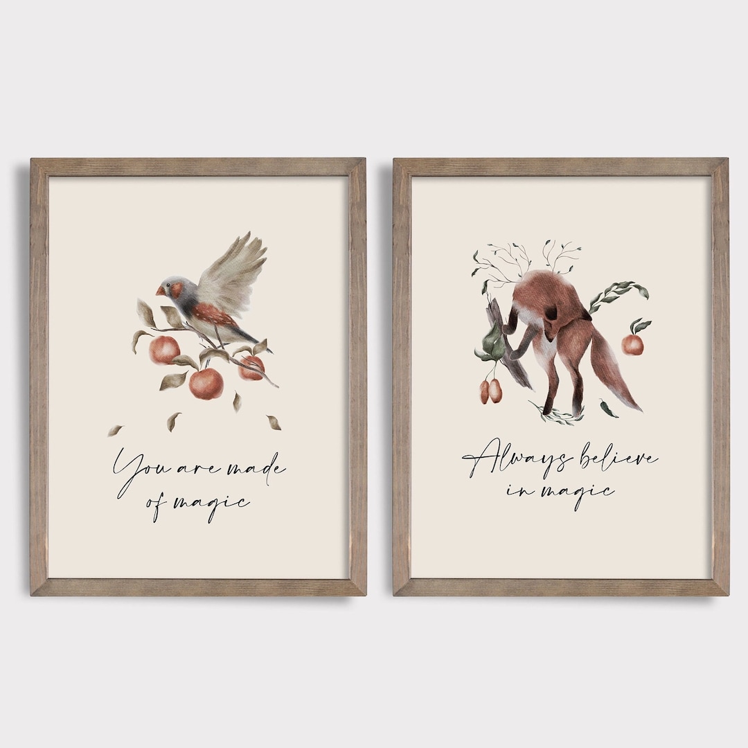 Cottagecore Nature Set of 2 Art Prints, Woodland Bird Printable, Fox ...