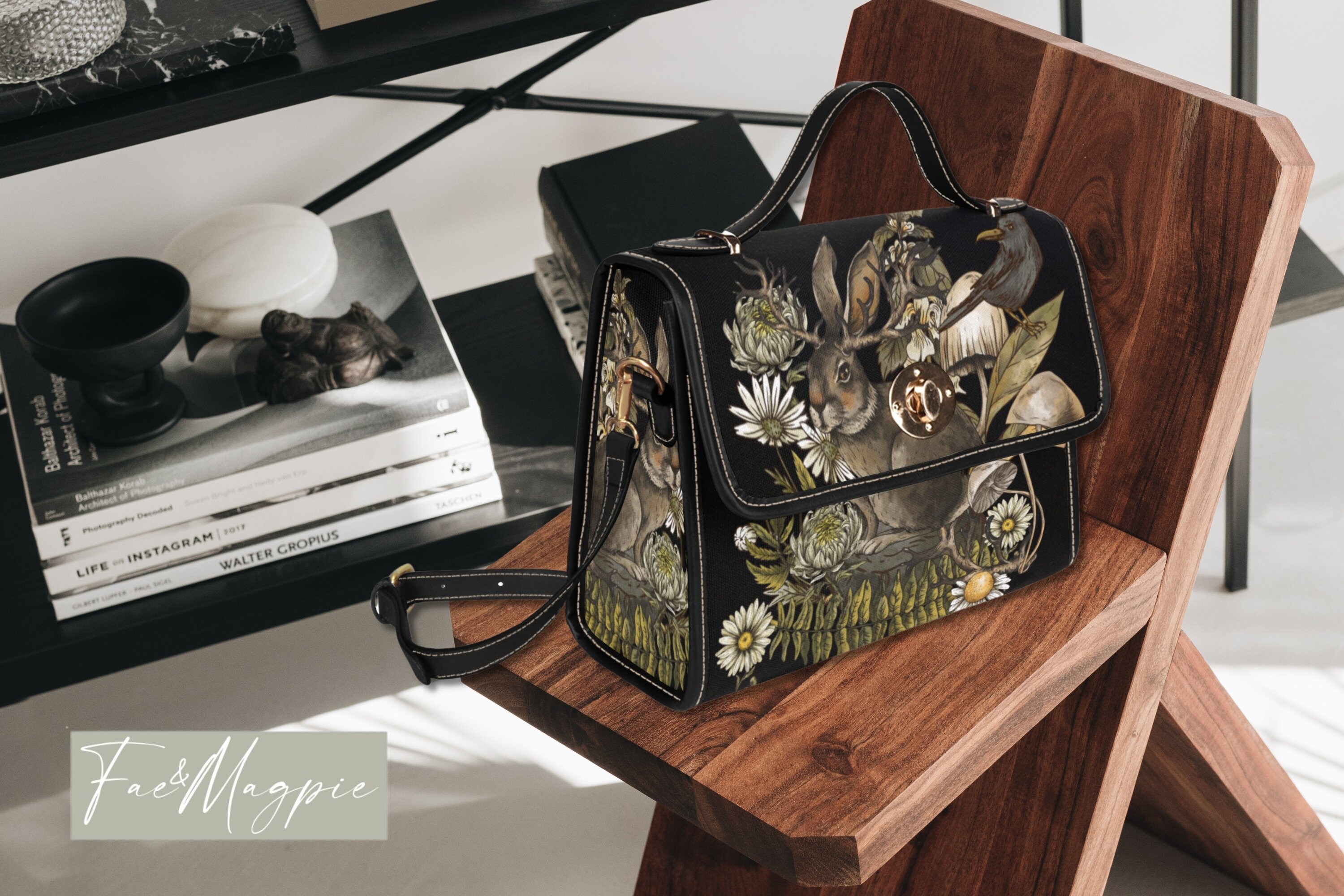 Forest Witch Black Canvas Satchel Bag, Forest Women Cottagecore Crossed ...