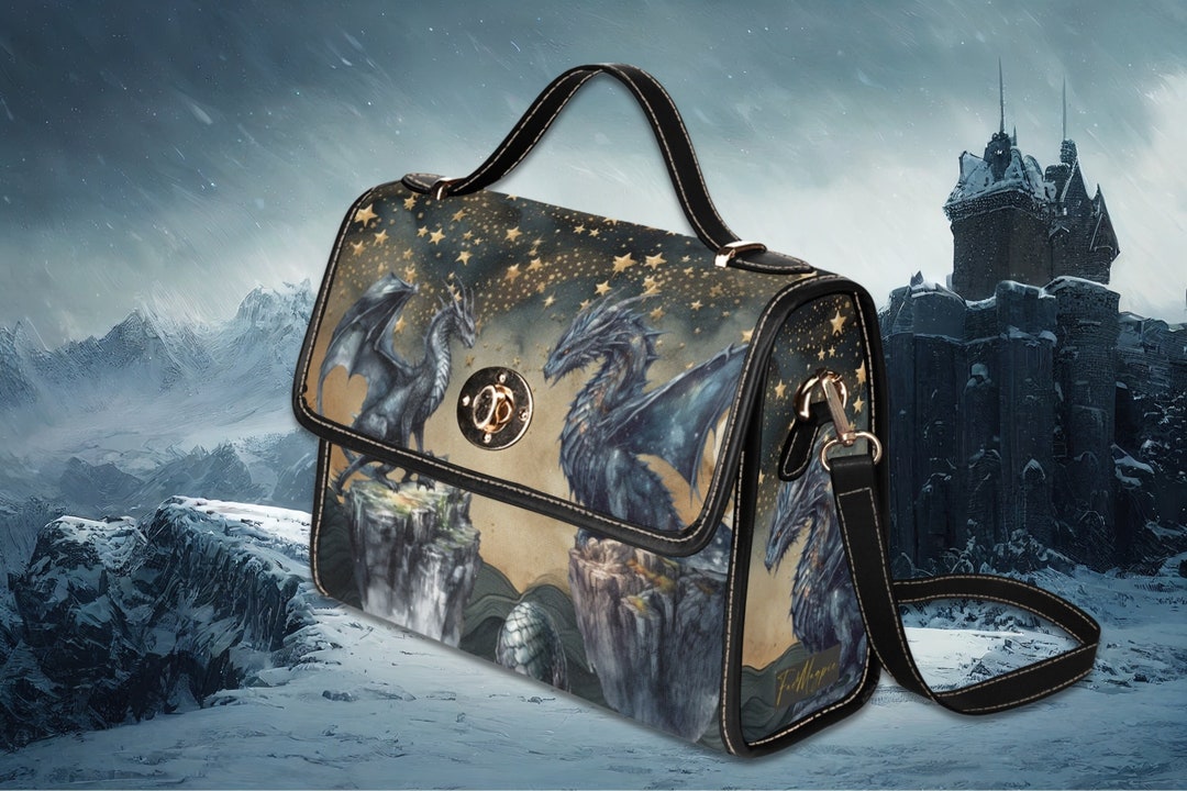 Dragon Purse Fairytale Canvas Satchel Bag, Damsel Fantasy Dragons Purse ...