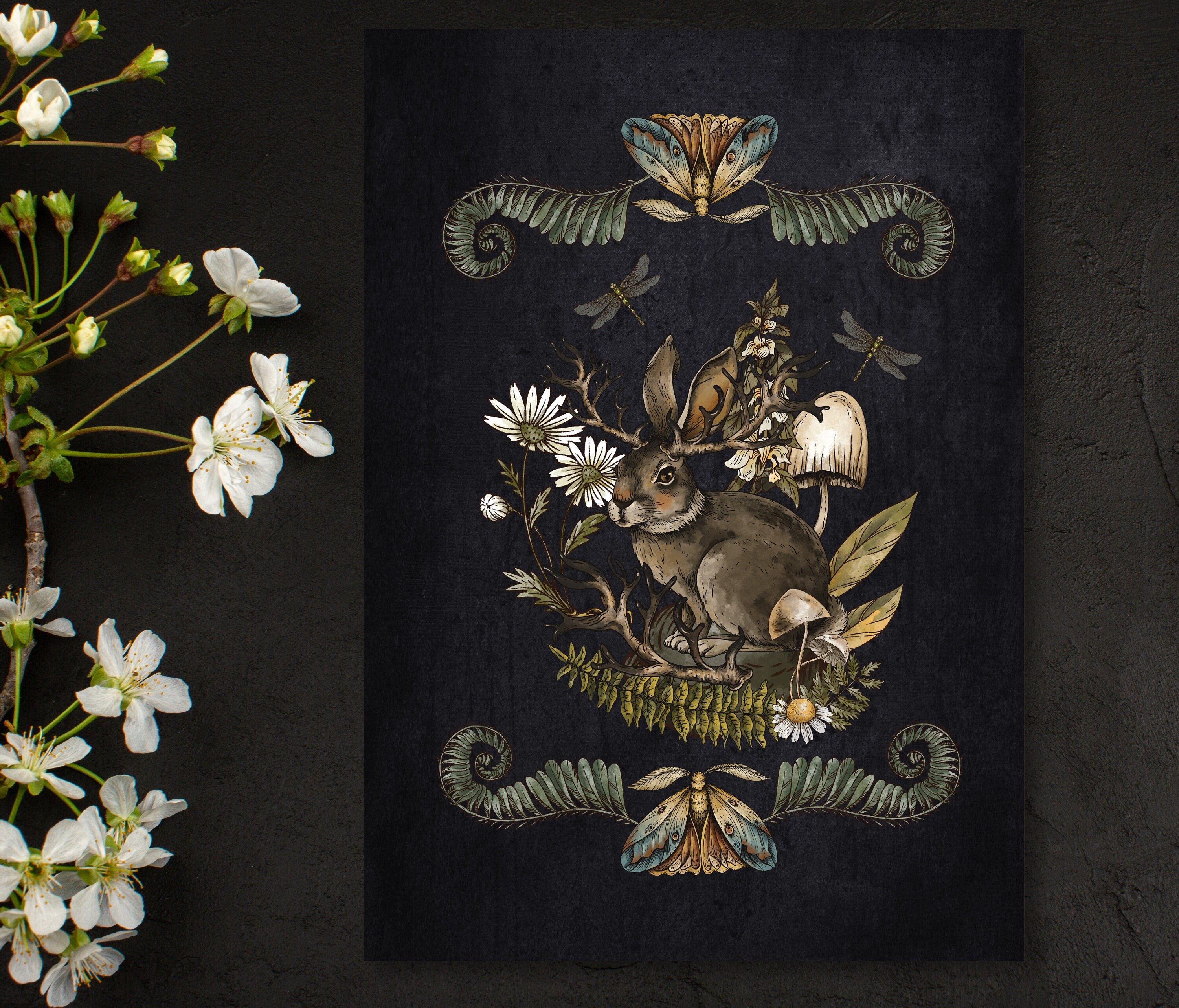 Folklore Dark Academia Rabbit Print Rustic Cabin Decor - Etsy