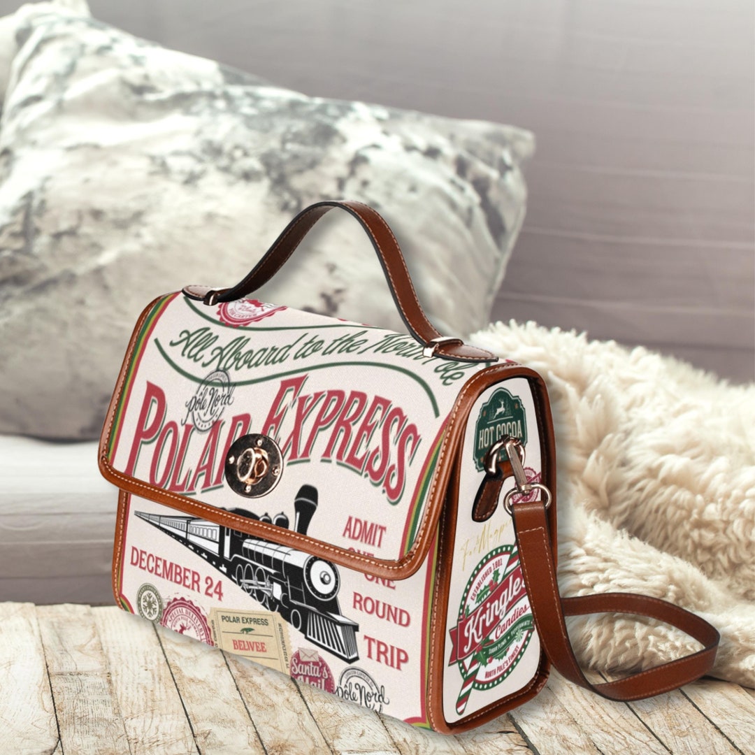 All Aboard Vintage Train Canvas Satchel Bag, Christmas Purse ...