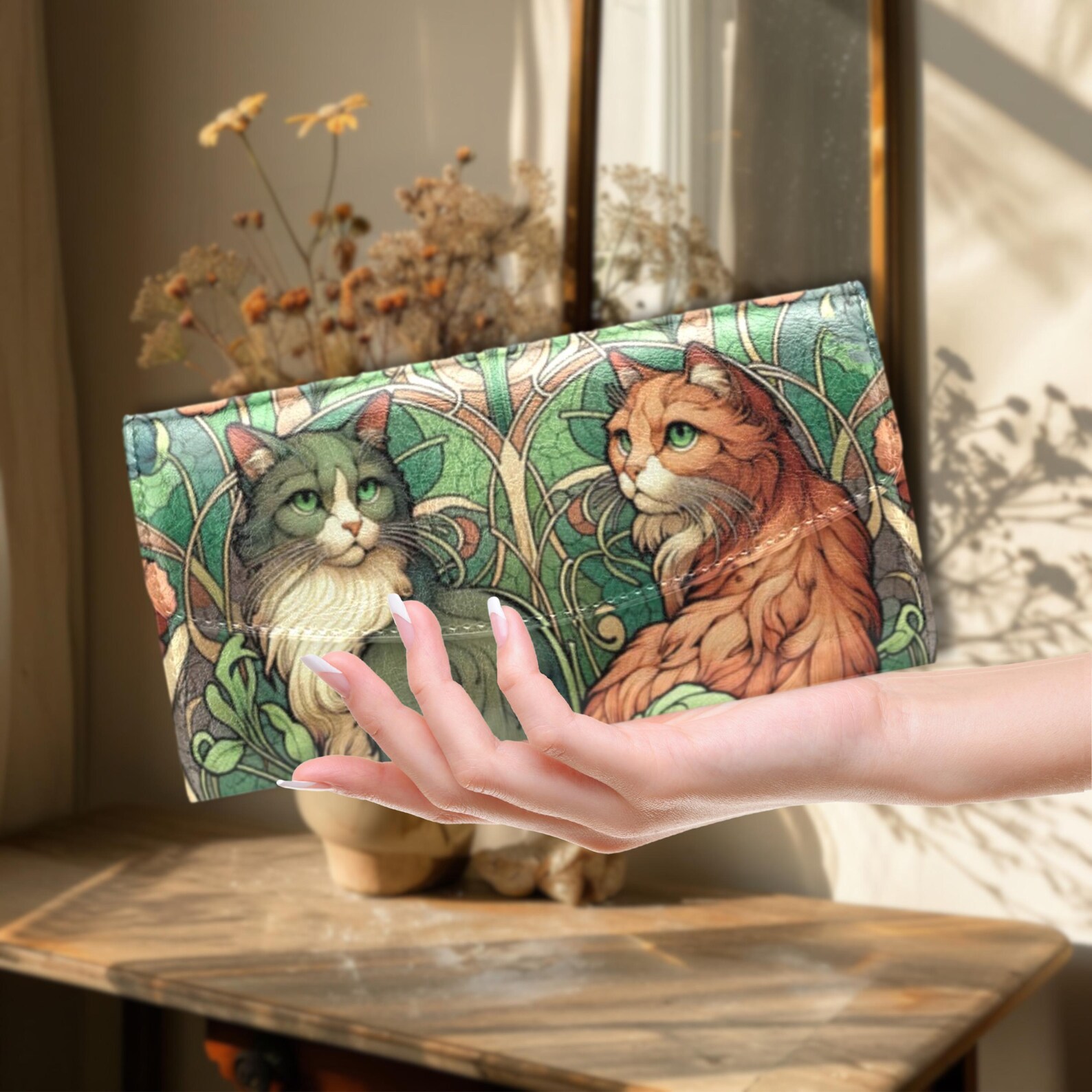 Cottagecore Boho Cats Green Shoulder Bag Purse, Vegan Leather Shoulder ...
