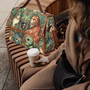 Cottagecore Boho Cats Green Satchel Handbag, Witchy Cat Bag, Ginger Cat ...
