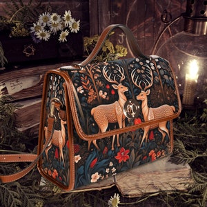 Forest Stag Fairytale Satchel Handbag Purse, Dark Cottagecore Bag ...