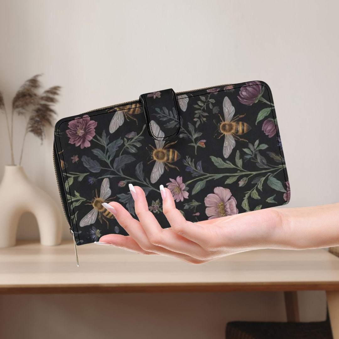 Floral Bees Wallet Purse, Cottagecore Bee Purse Gift, Luxury Flowers ...