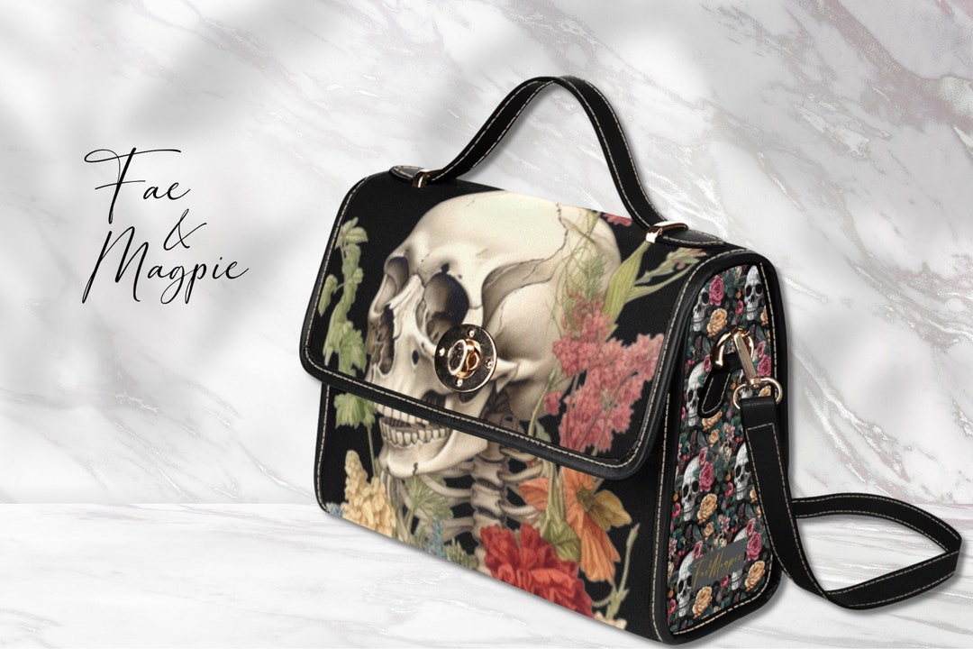 Skull Botany Gothic Canvas Satchel Bag, Dark Academia Cottagecore ...