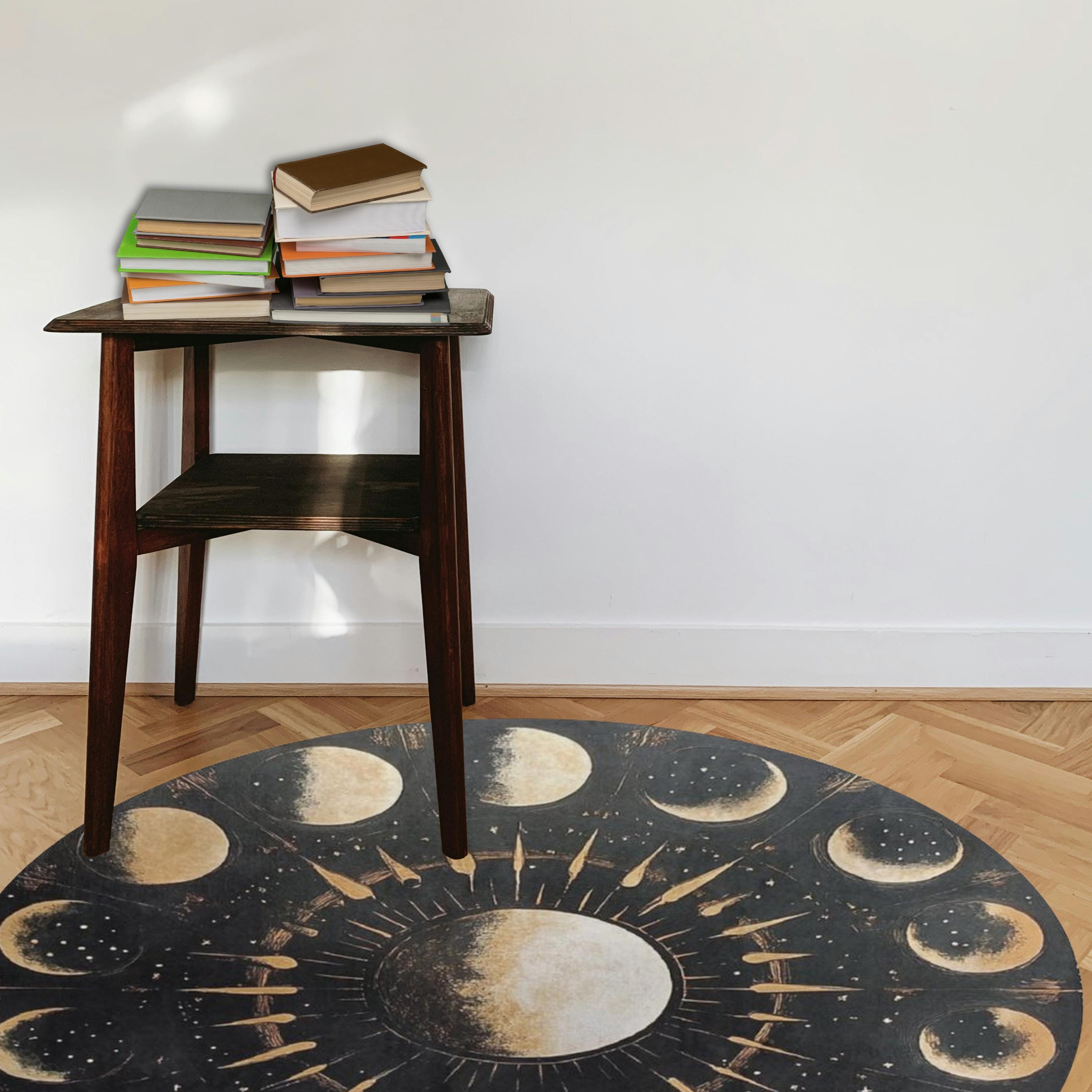 Moon Phase Velvet Floor Mat, Dark Cottagecore Rug, Circular Coral ...