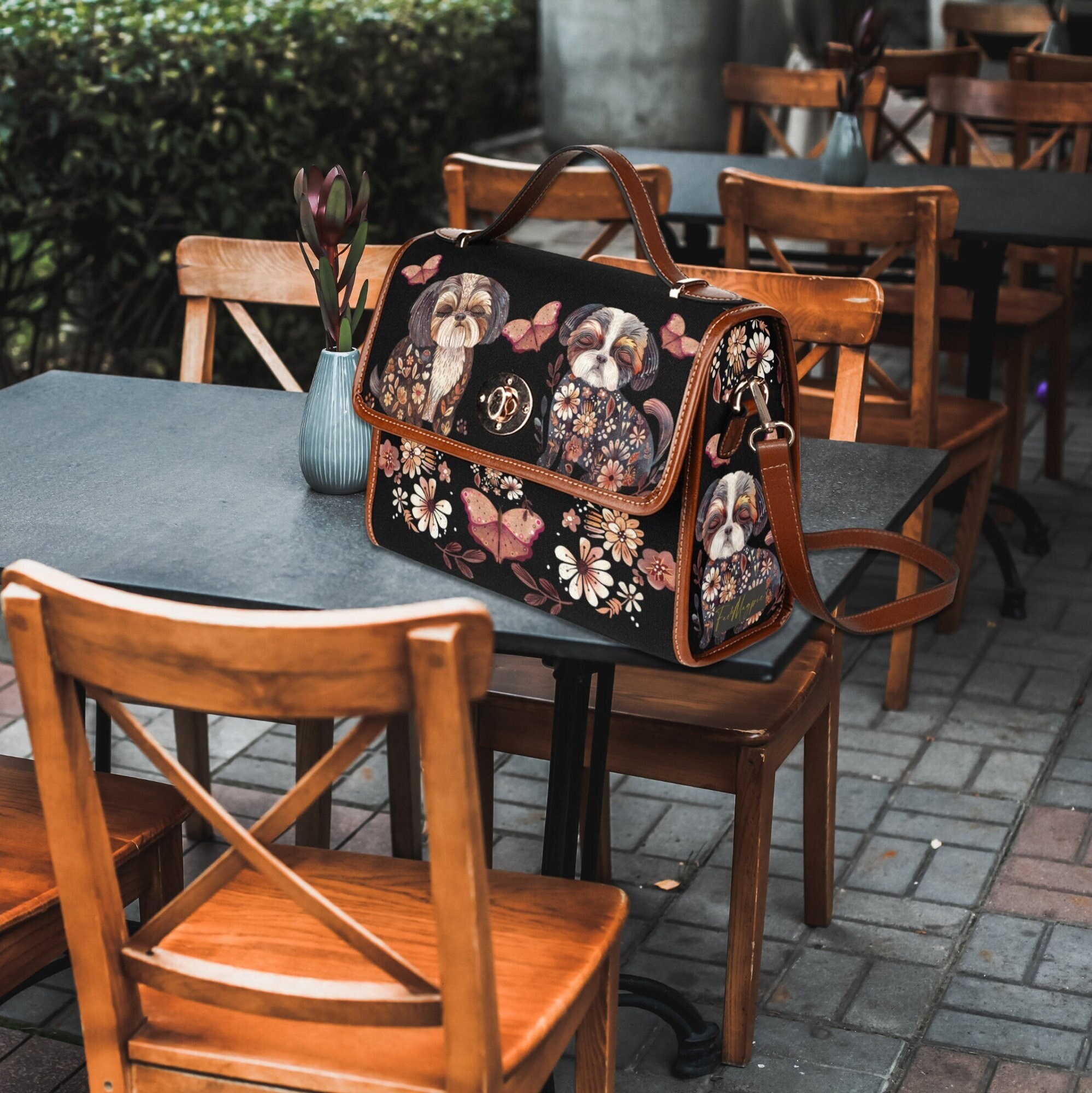 Cute Kawaii Dogs Satchel Handbag Purse, Folk Print Vegan Leather ...