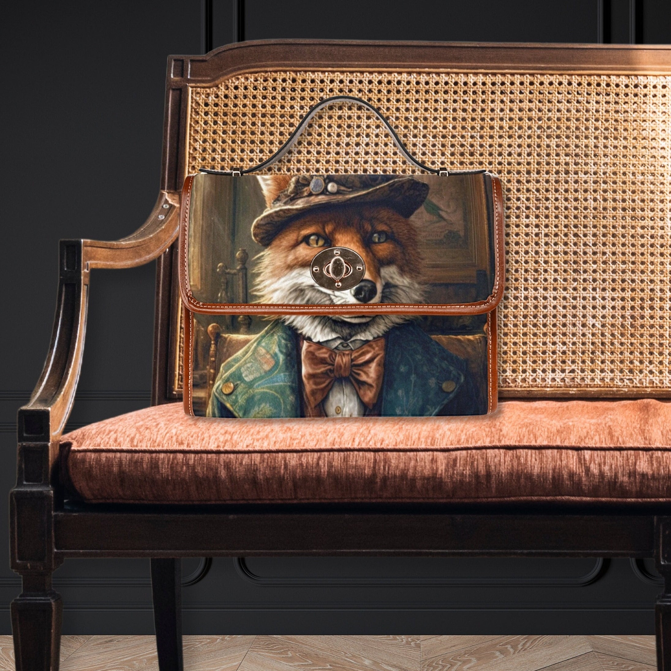 Gentleman Fox Brown Canvas Satchel Bag, Cottagecore Top Handle Bag With ...