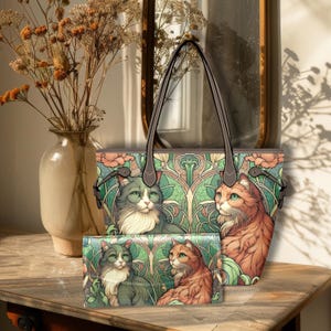 Cottagecore Boho Cats Green Shoulder Bag Purse, Vegan Leather Shoulder ...
