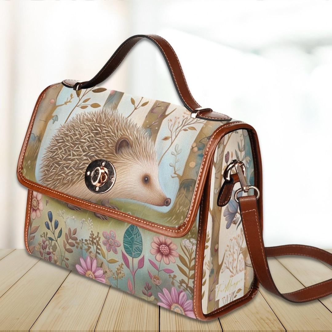 Hedgehog Handbag Cottagecore Canvas Satchel Bag, Cute Top Handle ...