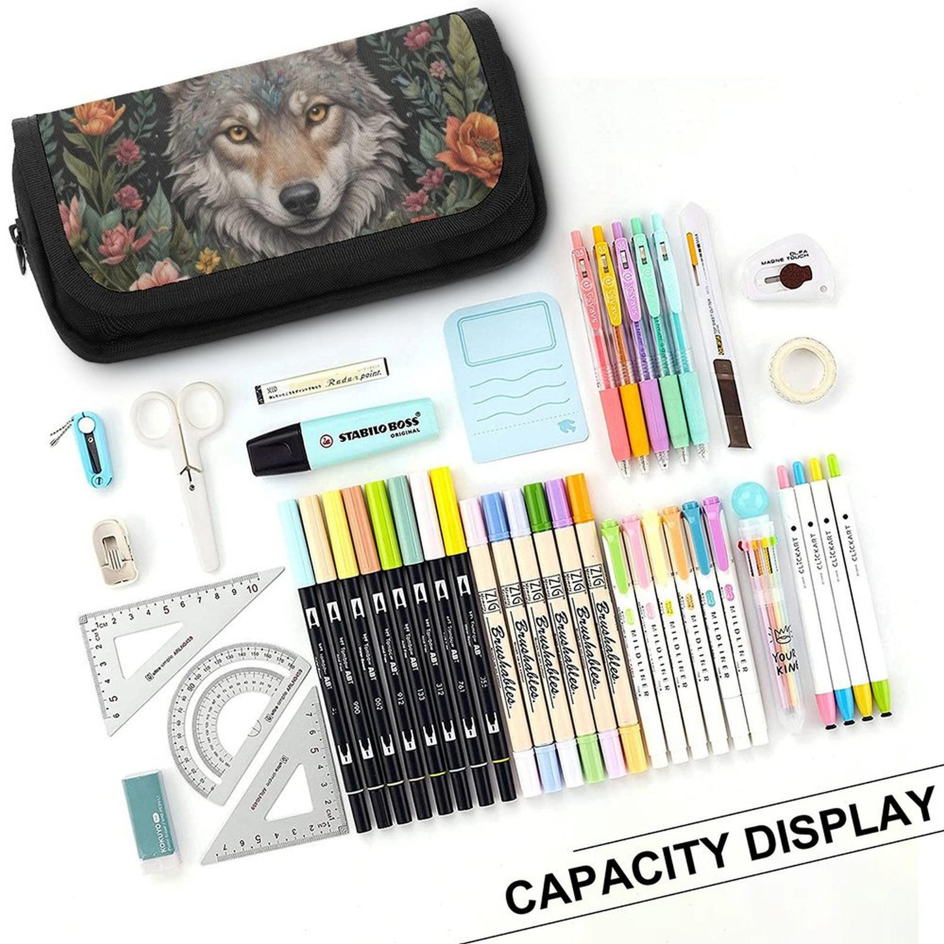 Grey Wolf Floral Stationary Pencil Pouch, Wolf Pencil Case, Nature ...