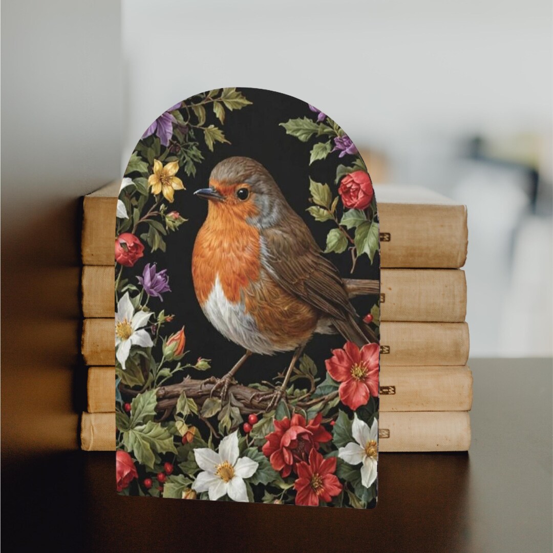 Robin Bookends, Winter Bird Wooden Book Stand, Book Lover Gift - Etsy