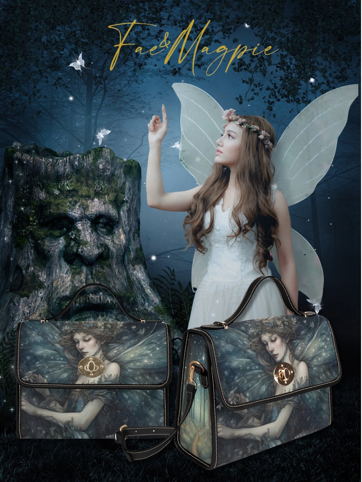 Fairy Midnight Dark Cottagecore Canvas Satchel Bag, Etheral Fairy ...