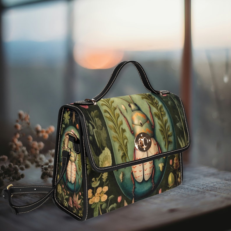 Lady Beetle Dark Cottagecore Canvas Satchel Bag, Top Handle Shoulder ...