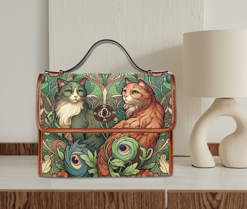 Cottagecore Boho Cats Green Satchel Handbag, Witchy Cat Bag, Ginger Cat ...