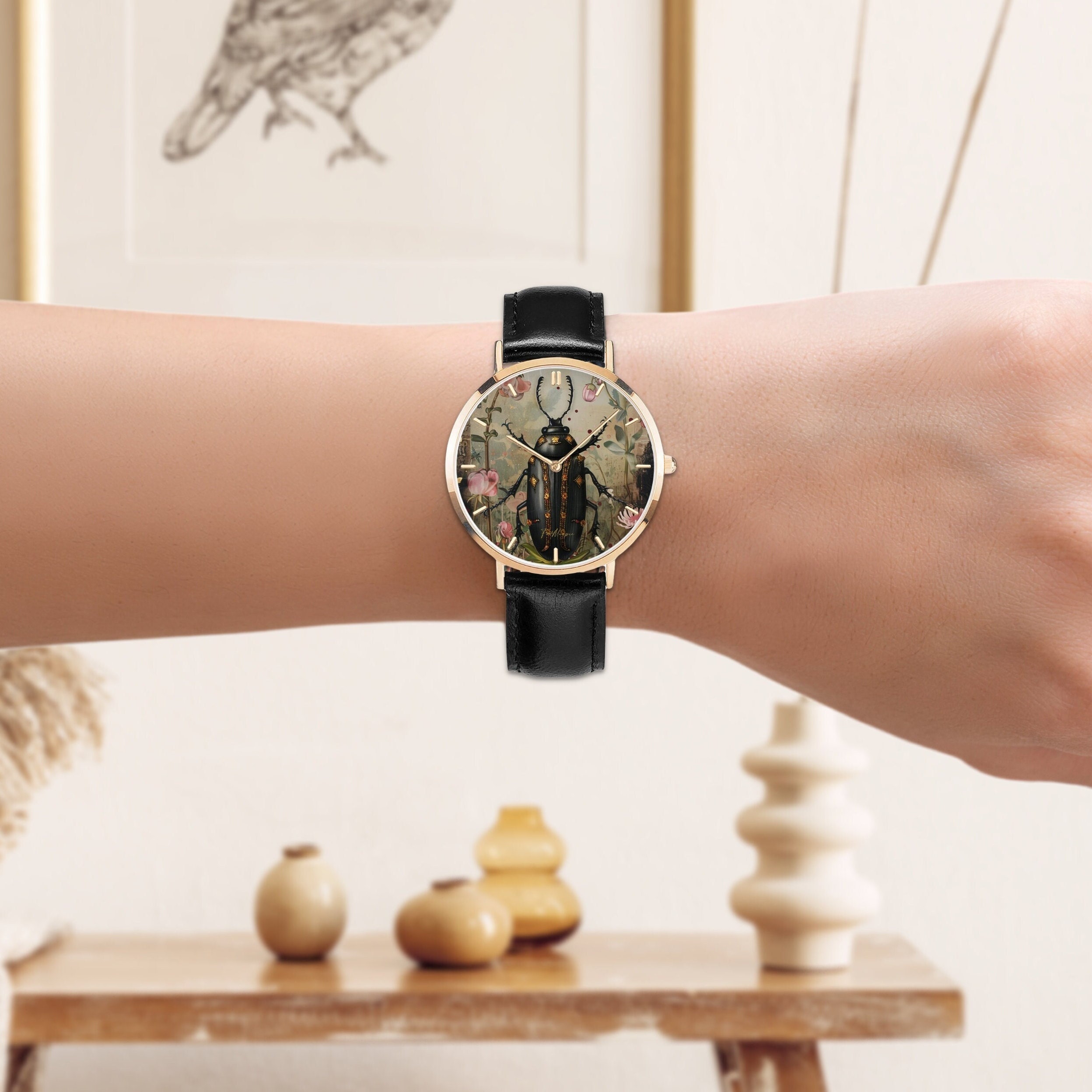 Bug Cottagecore Watch, Dark Academia Women's Watch, Leather Strap Watch ...