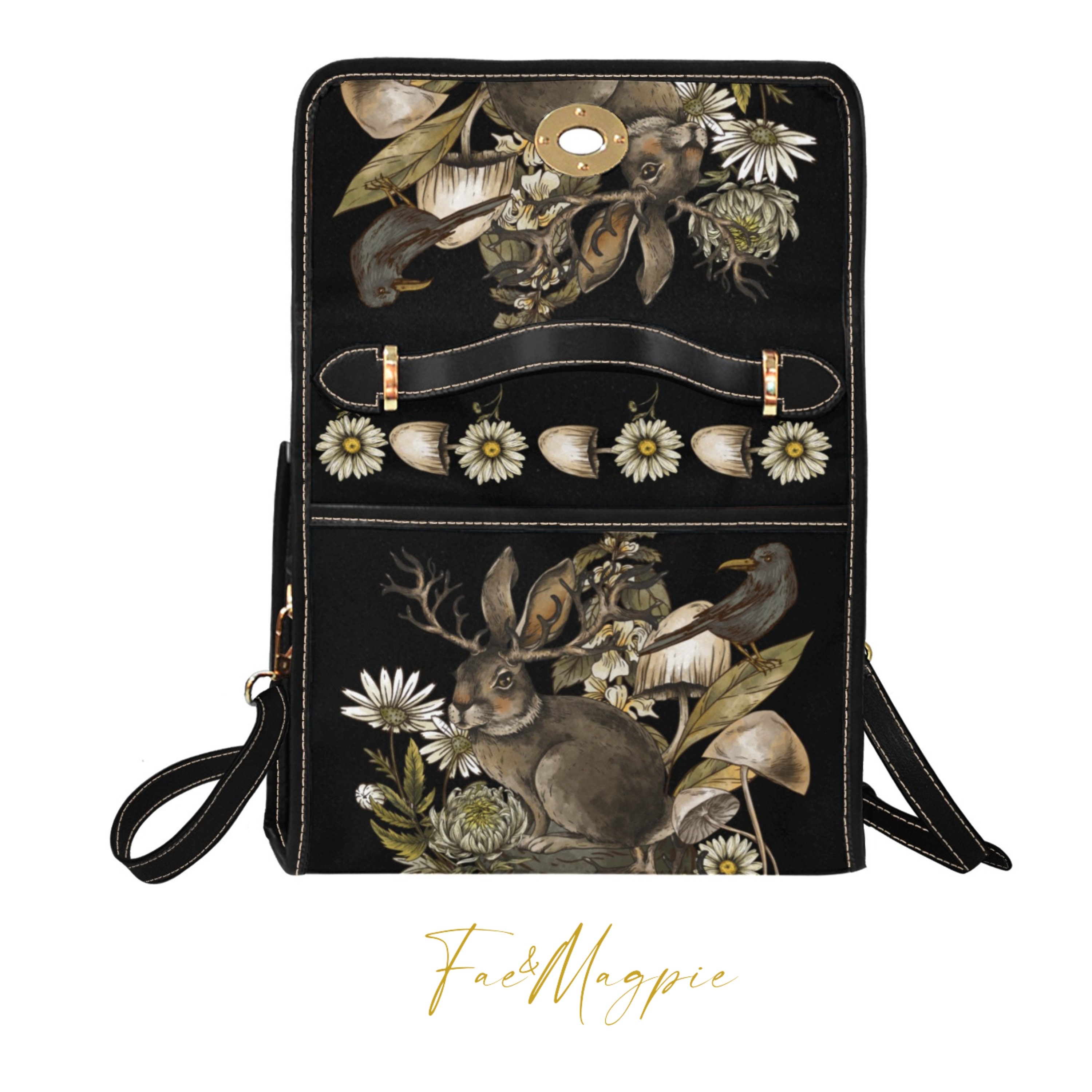 Forest Witch Black Canvas Satchel Bag, Forest Women Cottagecore Crossed ...