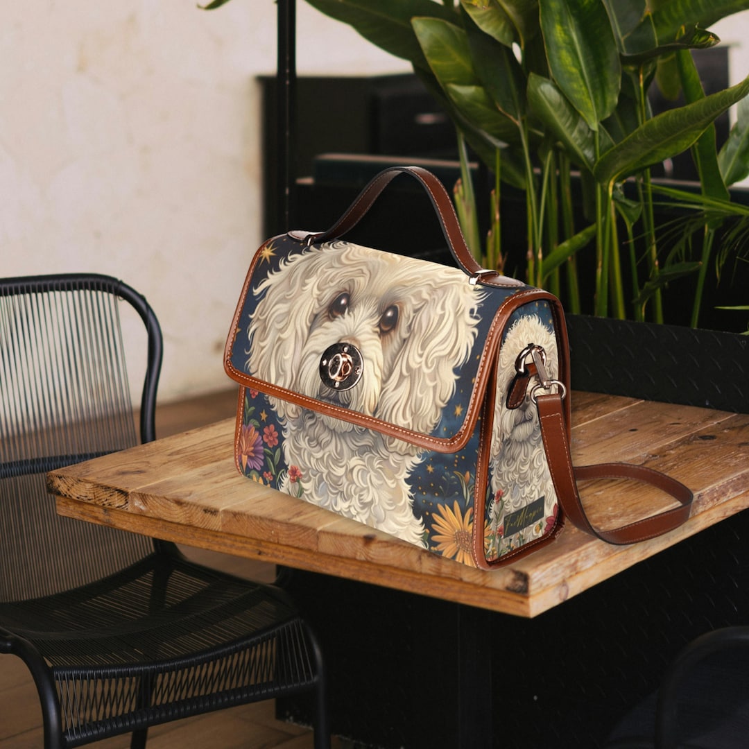Bichon Frise Dog Satchel Handbag Purse, White Dog Vegan Leather ...
