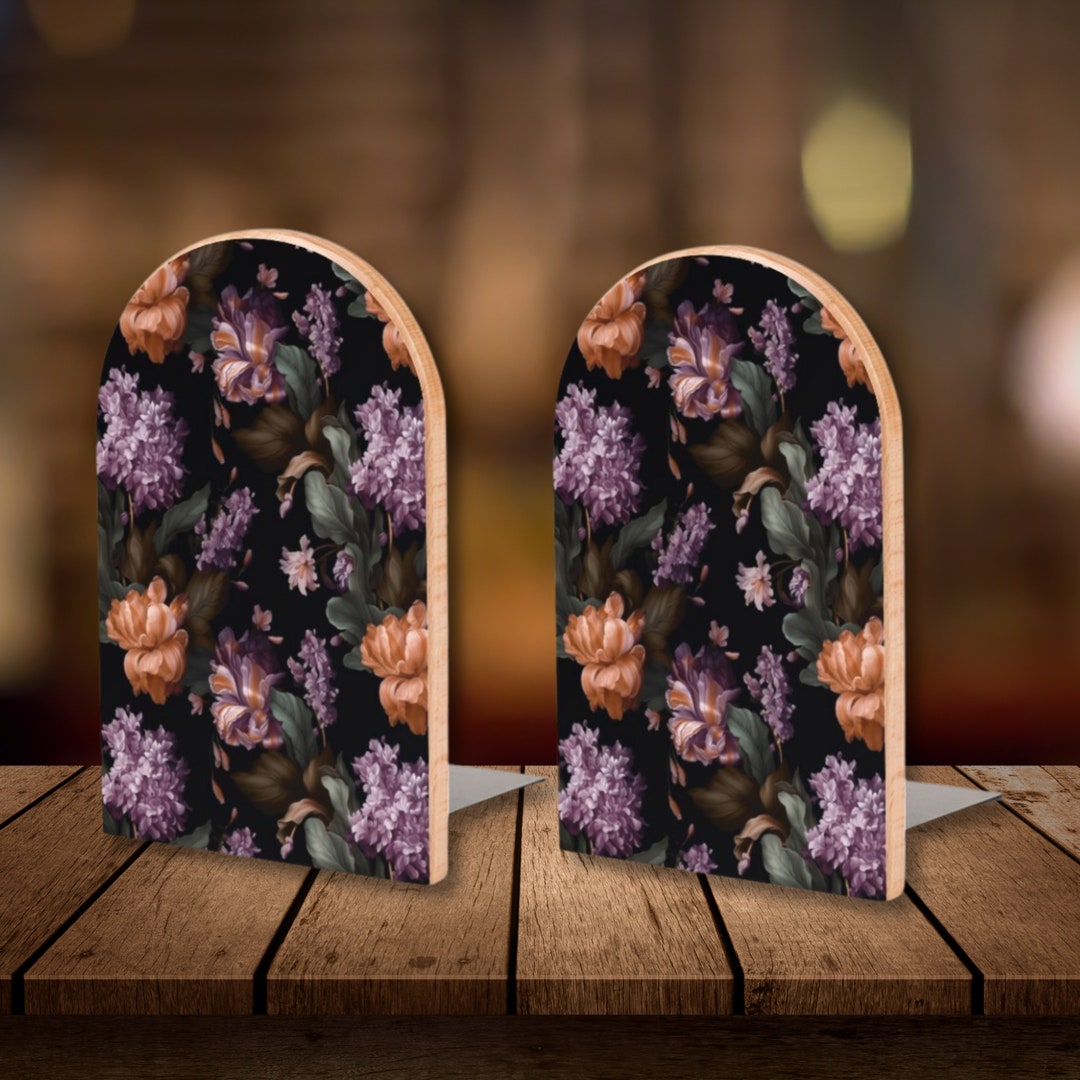 Baroque Floral Bookends, Purple Flower Bookends, Decorative Book Stand ...