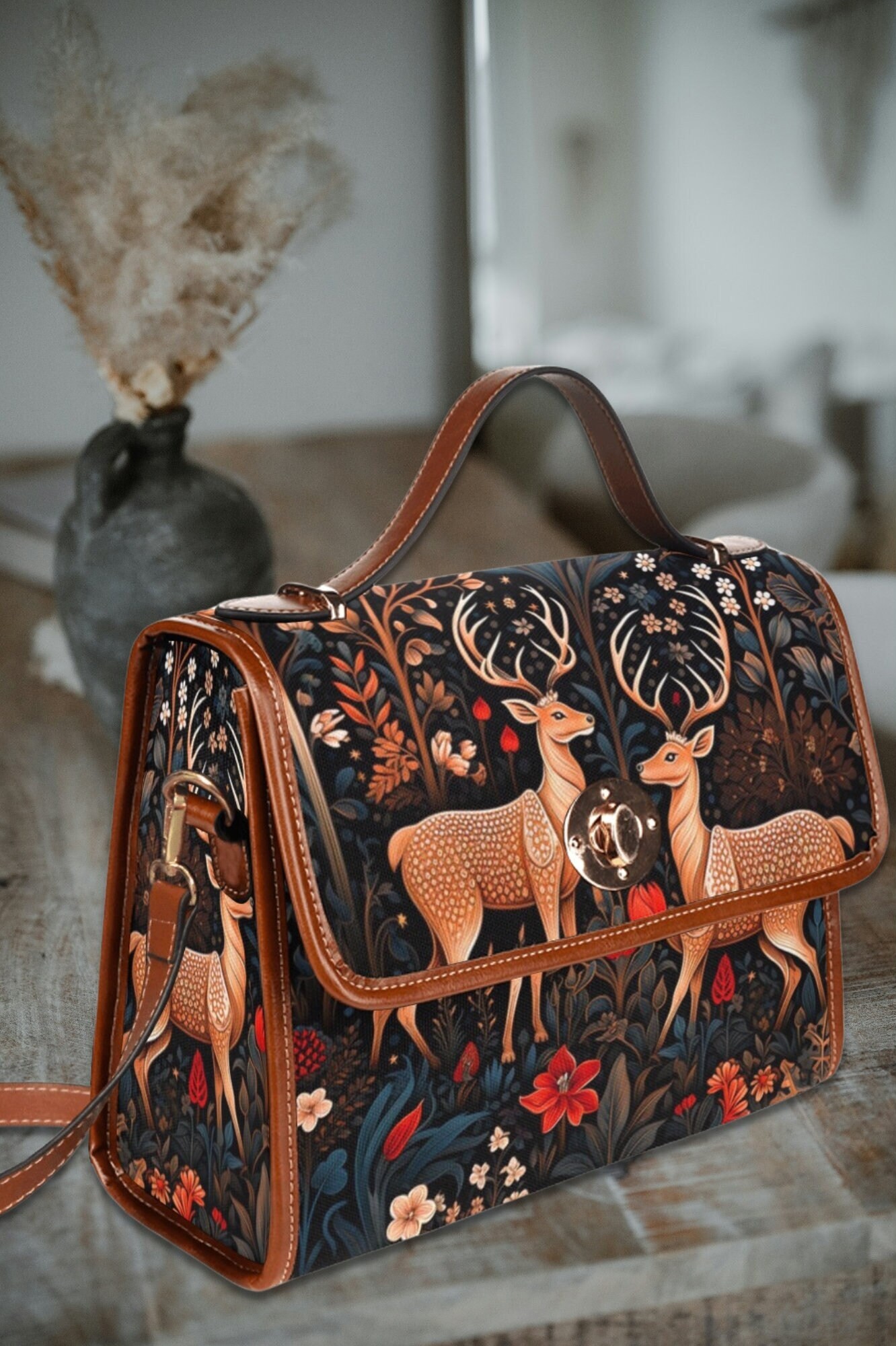 Forest Stag Fairytale Satchel Handbag Purse, Dark Cottagecore Bag ...