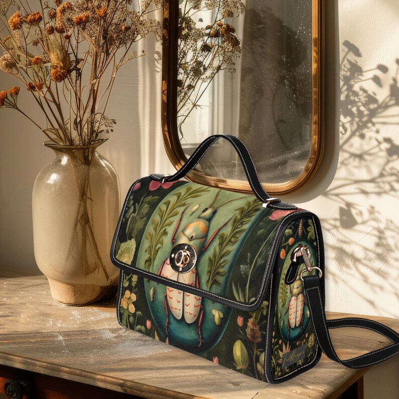 Lady Beetle Dark Cottagecore Canvas Satchel Bag, Top Handle Shoulder ...