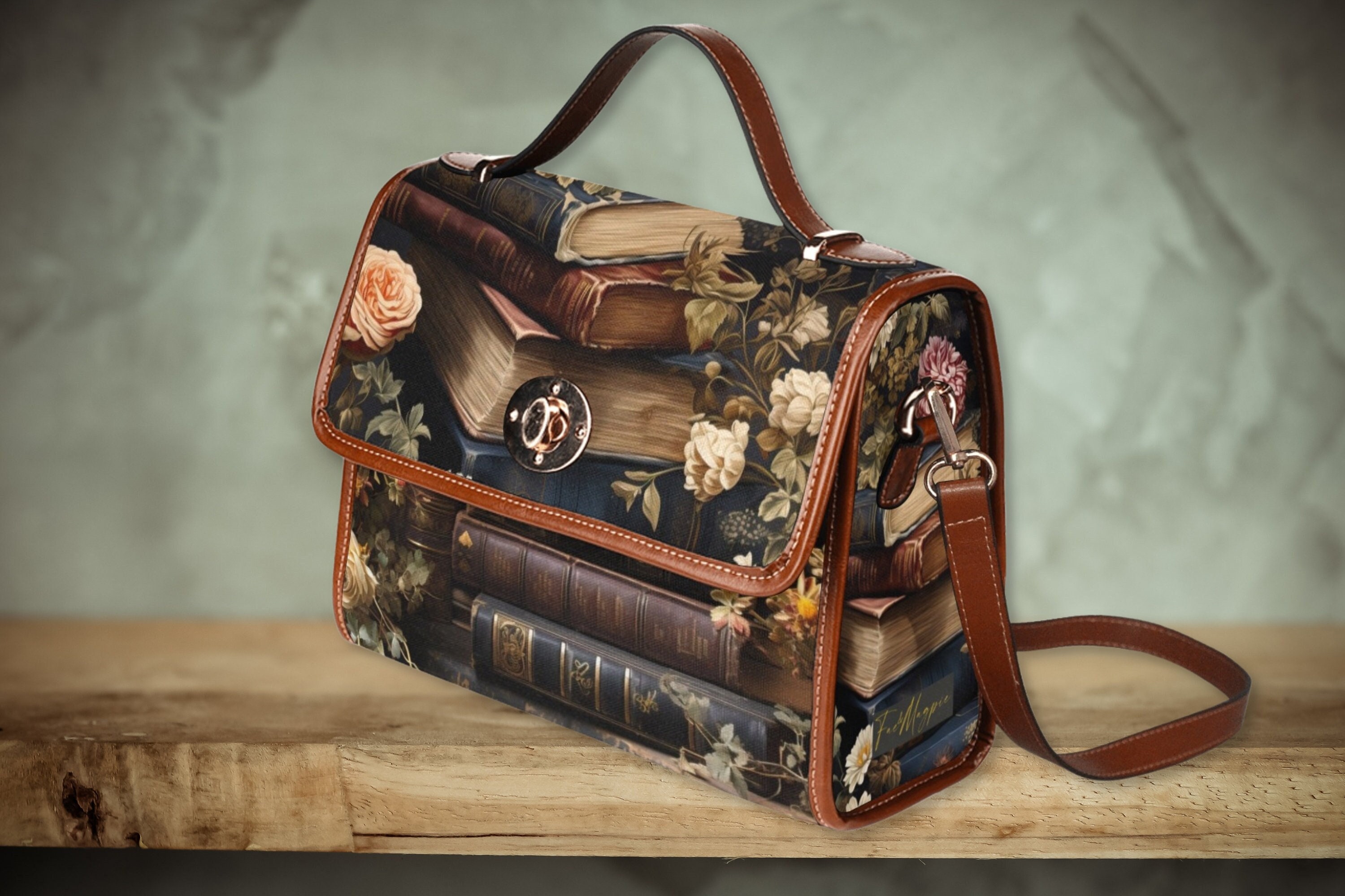 Vintage Books Library Satchel Bag, Academia Handbag, Cottagecore ...