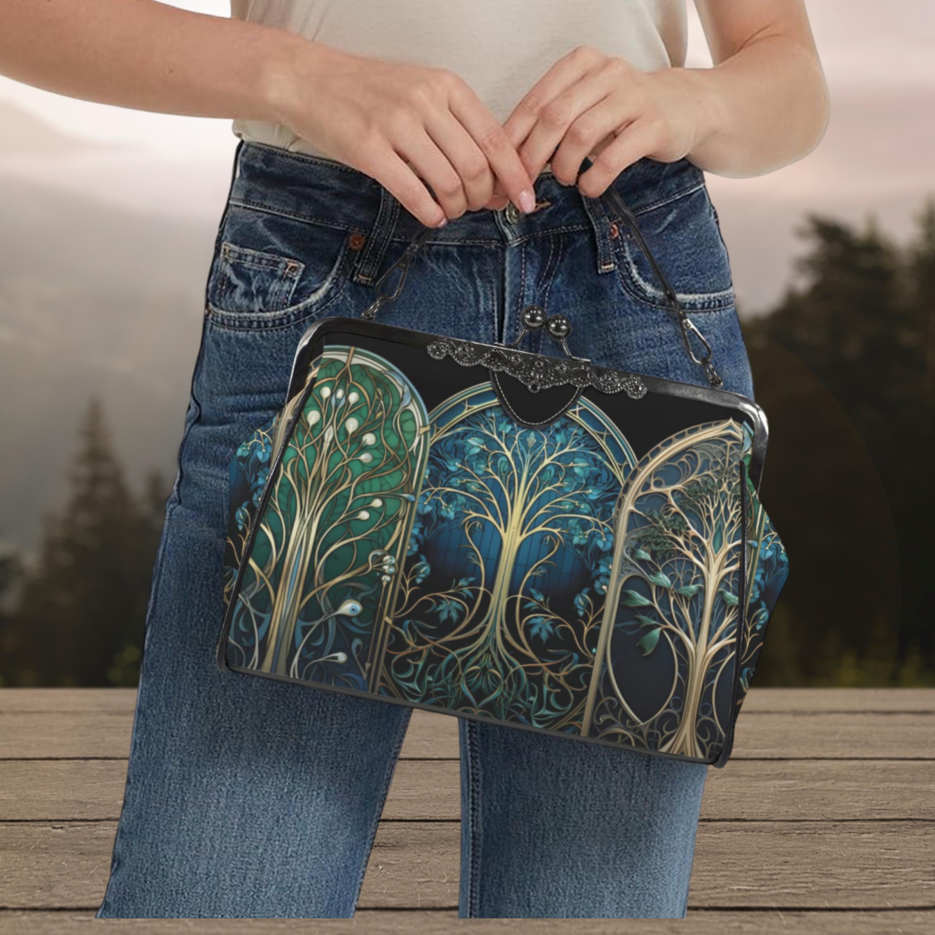 Tree of Life Vintage Bag, Kisslock Crossbody Shoulder Bag, Stained ...