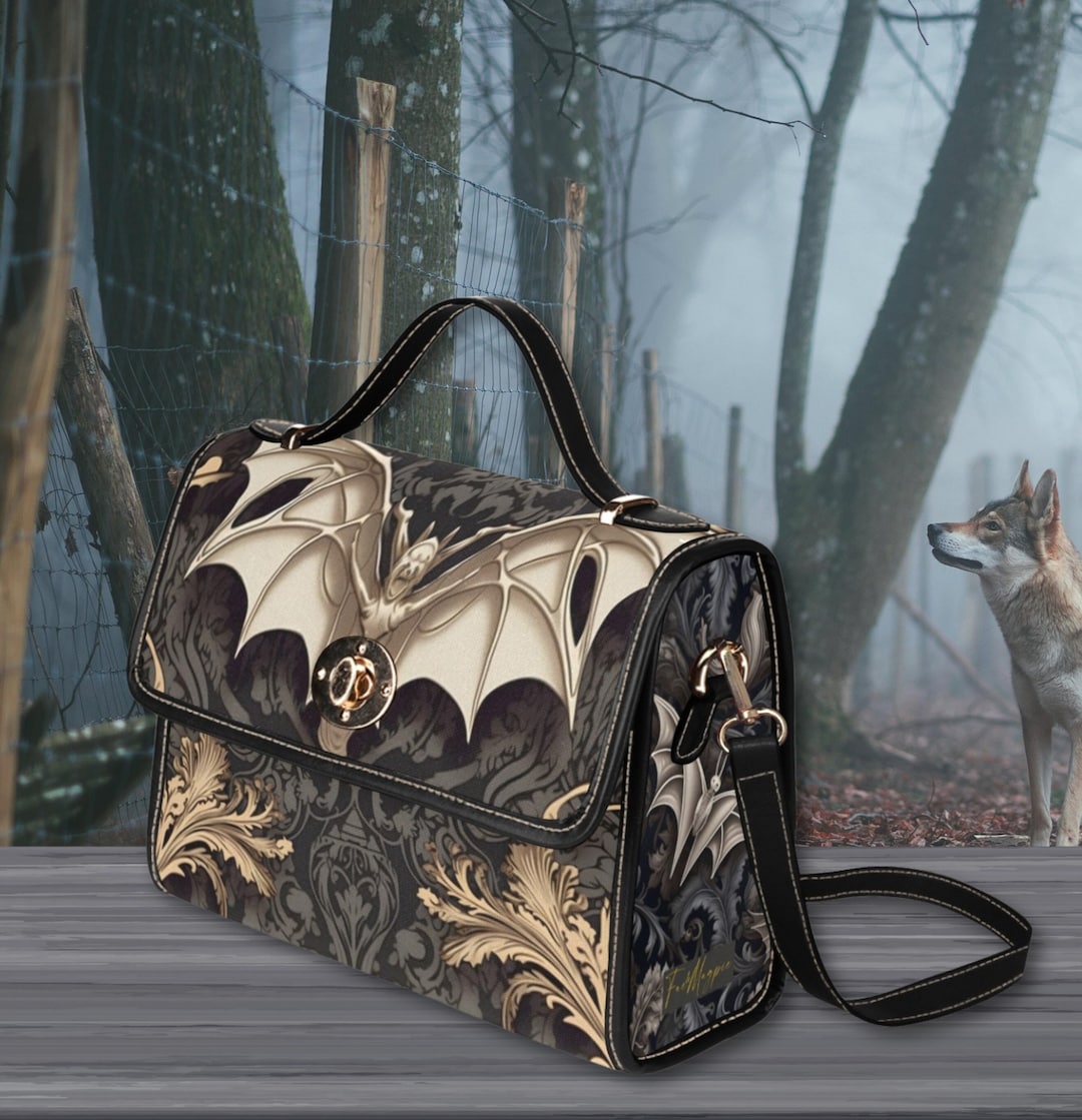 Gothic Bat Vampire Canvas Satchel Bag, Dark Cottagecore Top Handle Bag ...