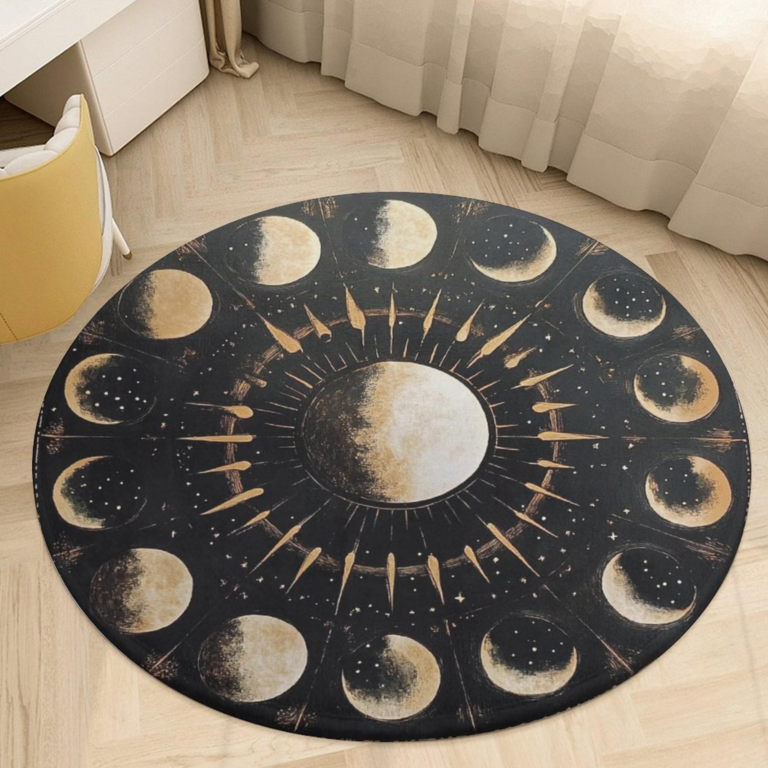 Moon Phase Velvet Floor Mat, Dark Cottagecore Rug, Circular Coral ...