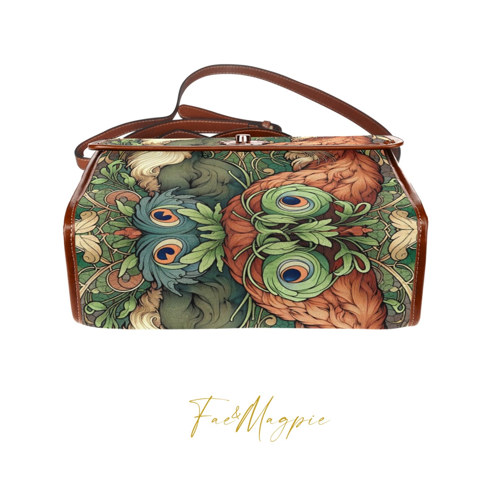 Cottagecore Boho Cats Green Satchel Handbag, Witchy Cat Bag, Ginger Cat ...
